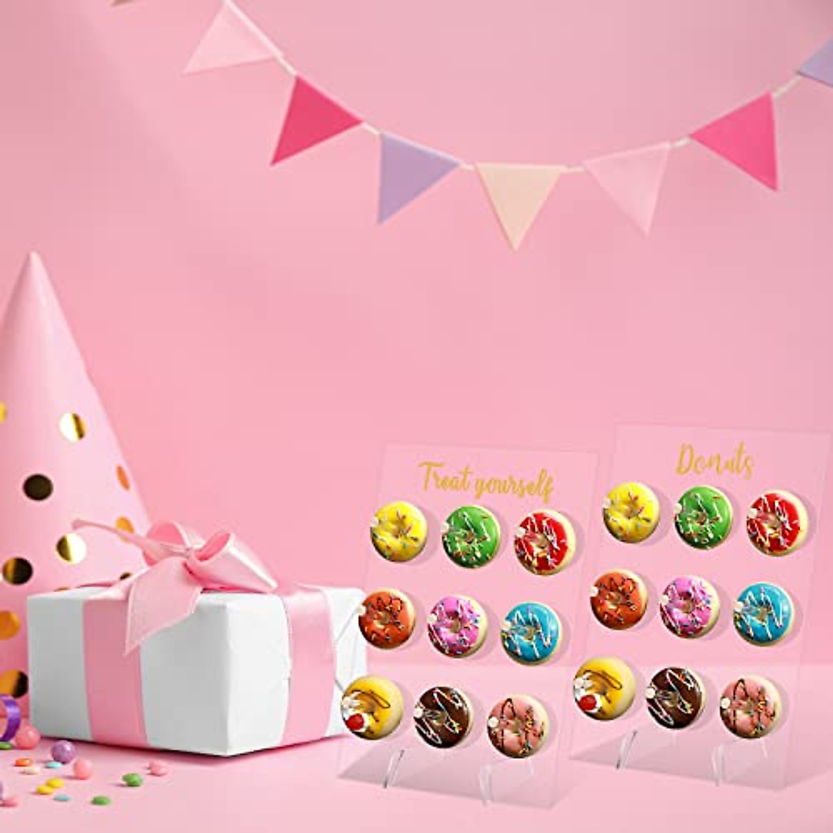 2 Pack Donut Stand Donut Display Wall Stand for Dessert Table Clear Acrylic Donut Holder Stand for Wedding Birthday Treat Holiday Gathering Party (13.78 x 9.84 Inch)