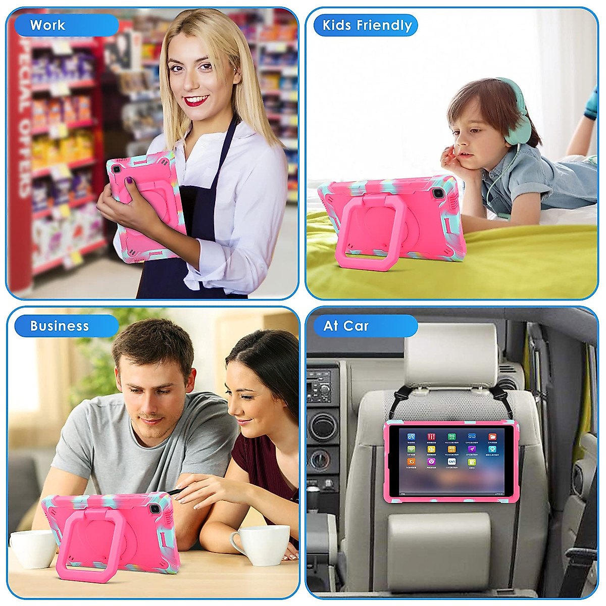 DETUOSI Case for Samsung Tab A7 Lite 8.7 inch 2021 Release SM-T220/T225/T227u, Shockproof Protective Cover for Galaxy Tab A7 Lite 8.7 inch (360°Rotatable Stand & Shoulder Strap), Camouflage Rose Red