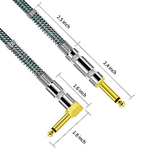 tisino Guitar Cable 10 ft, 1/4 inch Cable Straight to Right Angle Guitar Cord Instrument Cable for Electric Guitar, Bass, Amp, Keyboard, Mandolin - Green