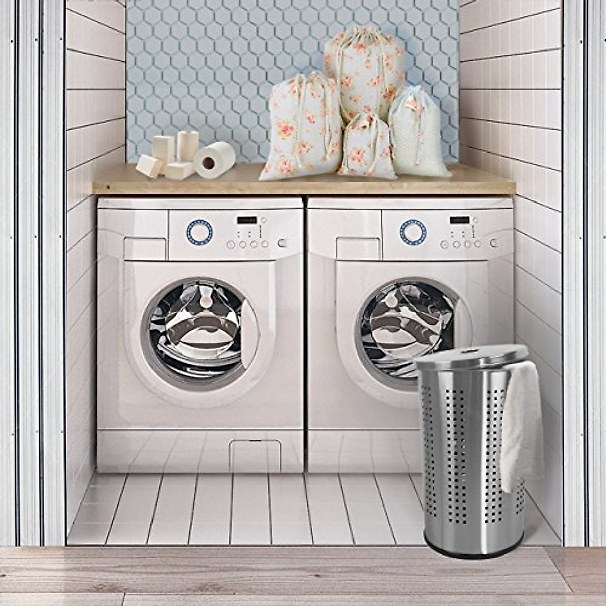 Brushed Stainless Steel Laundry Bin & Hamper | 46L Ventilated Stainless Steel Clothes Basket with Polished Lid | Life Time Warranty|