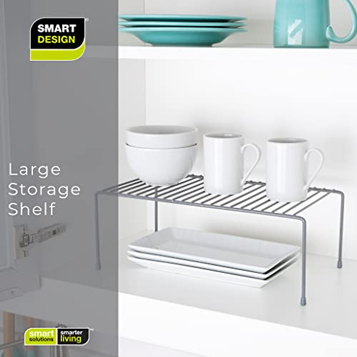Smart Design Classic Storage Shelf – Set of 6, Large (8.5 x 16 in.), Charcoal Gray – Sturdy Steel Pantry Organizer with Rust-Resistant Finish and Non-Slip Feet for Easy Home Organization and Storage