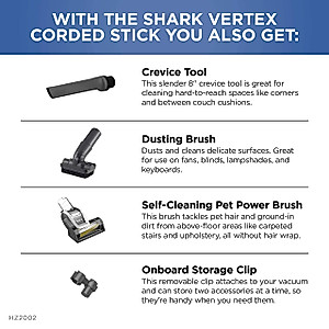 Shark HZ2002 Vertex Ultralight Corded Stick DuoClean PowerFins & Self-Cleaning Brushroll, Perfect for Pets, Removable Hand Vacuum, Upholstery Tool, Dusting & Power Brushes, Cobalt Blue
