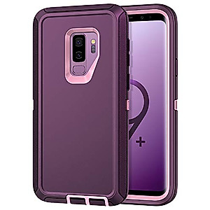 I-HONVA for Galaxy S9 Plus Case Shockproof Dust/Drop Proof 3-Layer Full Body Protection [Without Screen Protector] Rugged Heavy Duty Durable Cover Case for Samsung Galaxy S9 Plus, Purple/Pink
