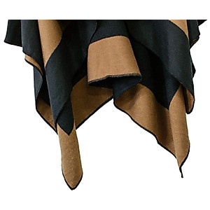 Women's Color Block Reversible Wrap Shawl Poncho Cape (Black 2)