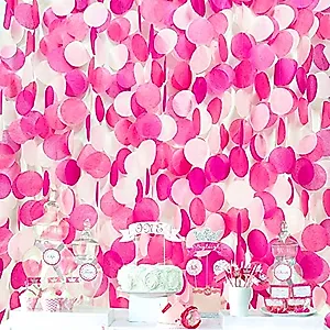 205Ft Hot Pink Party Decorations Big Circle Dots Backdrop Garland Rose Pink Tissue Paper Polka Dots Hanging Curtain Streamer for Birthday Bachelorette Engagement Wedding Bridal Shower Party Supplies