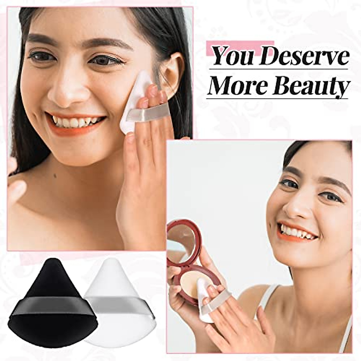 Patelai 2 Pcs Powder Puff Makeup Puff Triangle Powder Puff Soft Powder Sponge Reusable Triangle Sponges with Strap for Loose Powder Cosmetic Foundation Wet Dry Makeup (Black, White)