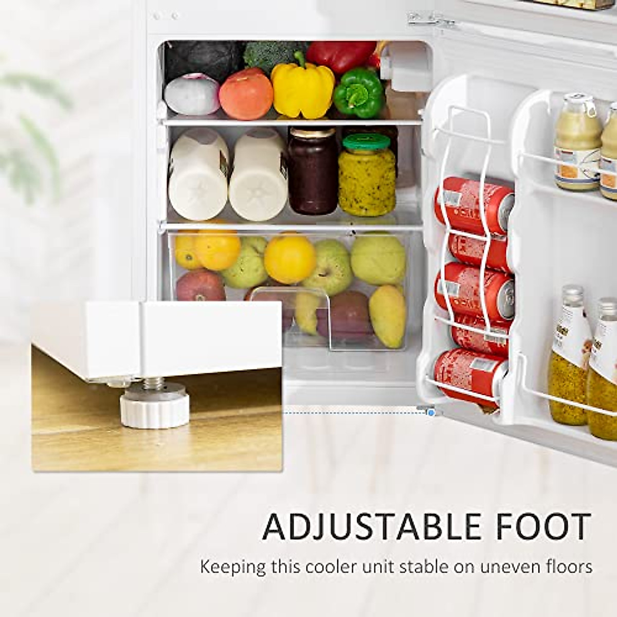 HOMCOM Double Door Mini Fridge with Freezer, 3.2 Cu.Ft Compact Refrigerator with Adjustable Shelf, Adjustable Thermostat and Reversible Door for Bedroom, Dorm, Home Office, White