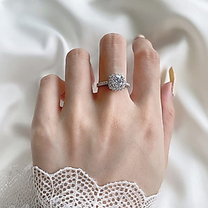 Blocaci Halo Cushion Cut Engagement Rings for Women White Gold 1 Carat Center Moissanite Engagement Rings Platinum Plated Silver Wedding Anniversary Promise Rings for Women(size 7)