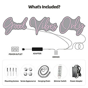 Good Vibes Only Neon Sign LED with Dimmable Neon Night Bedroom Home Wall Decor Bachelorette Party Birthday Wedding Bar Club Decor Reusable Large Neon Signs Pink