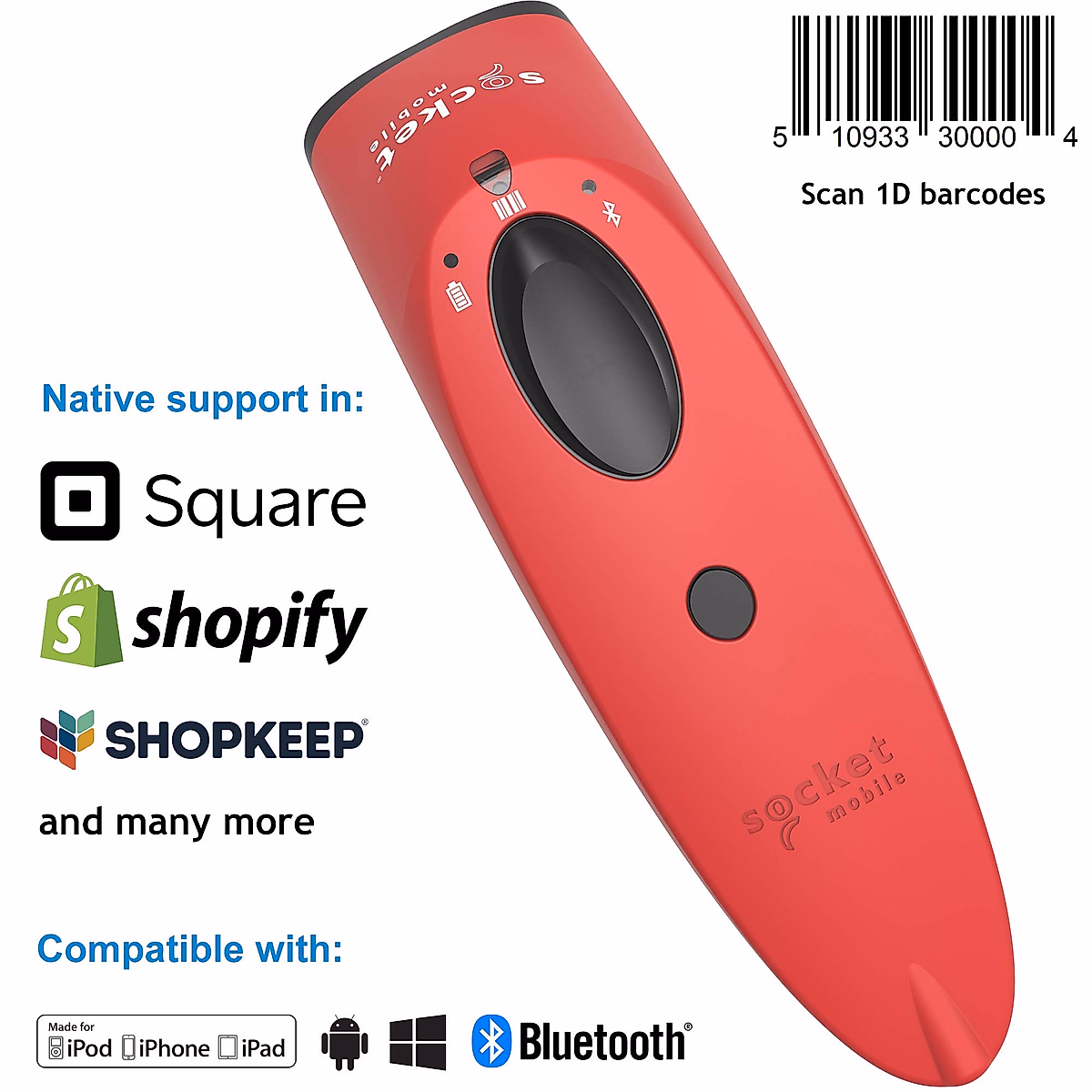 SocketScan S700, 1D Imager Barcode Scanner, Red (Renewed)