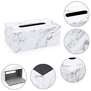 Sumnacon Rectangular Leather Tissue Box Cover - Stylish Tissue Box Holder with Magnetic Bottom, Decorative PU Tissue Box for Vanity Dresser Night Stand Table Countertop Home Office Car, Marble White