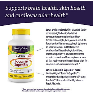 Healthy Origins Tocomin SupraBio (Tocotrienols), 50 mg - Supports Heart Health & Cardiovascular System - Tocotrienol & Vitamin E Supplement - Gluten-Free Skin Support - 150 Softgels