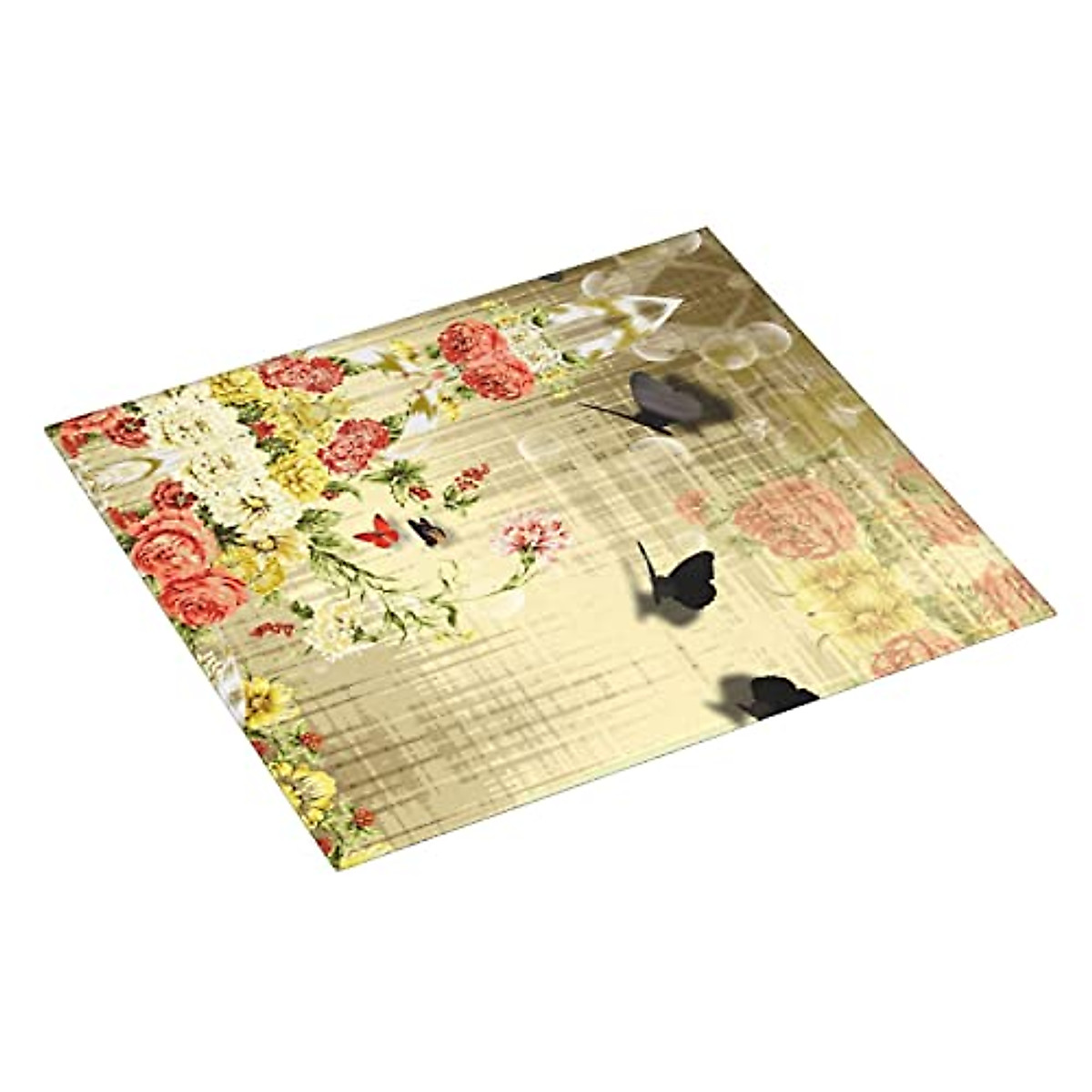 Flowers Butterfly Printed Drying Mat For Kitchen Ultra Absorbent Microfiber Dishes Drainer Mats Non-Slip Silicone Quick Dry Pad - 18 X 16inch