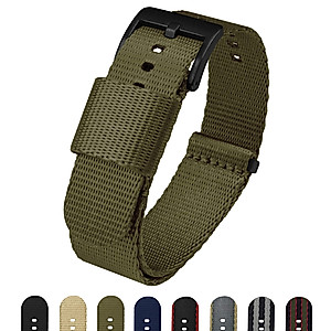 BARTON WATCH BANDS, 24mm Army Green - Elite NATO® Style Watch Strap - Black Buckle - Seat Belt Nylon Watch Bands