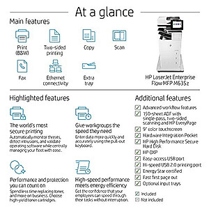 HP LaserJet Enterprise Flow MFP M635z Monochrome All-in-One Printer with built-in Ethernet, 2-sided printing, high-capacity input feeder, wheeled stand & 3-bin stapler/stacker (7PS99A)