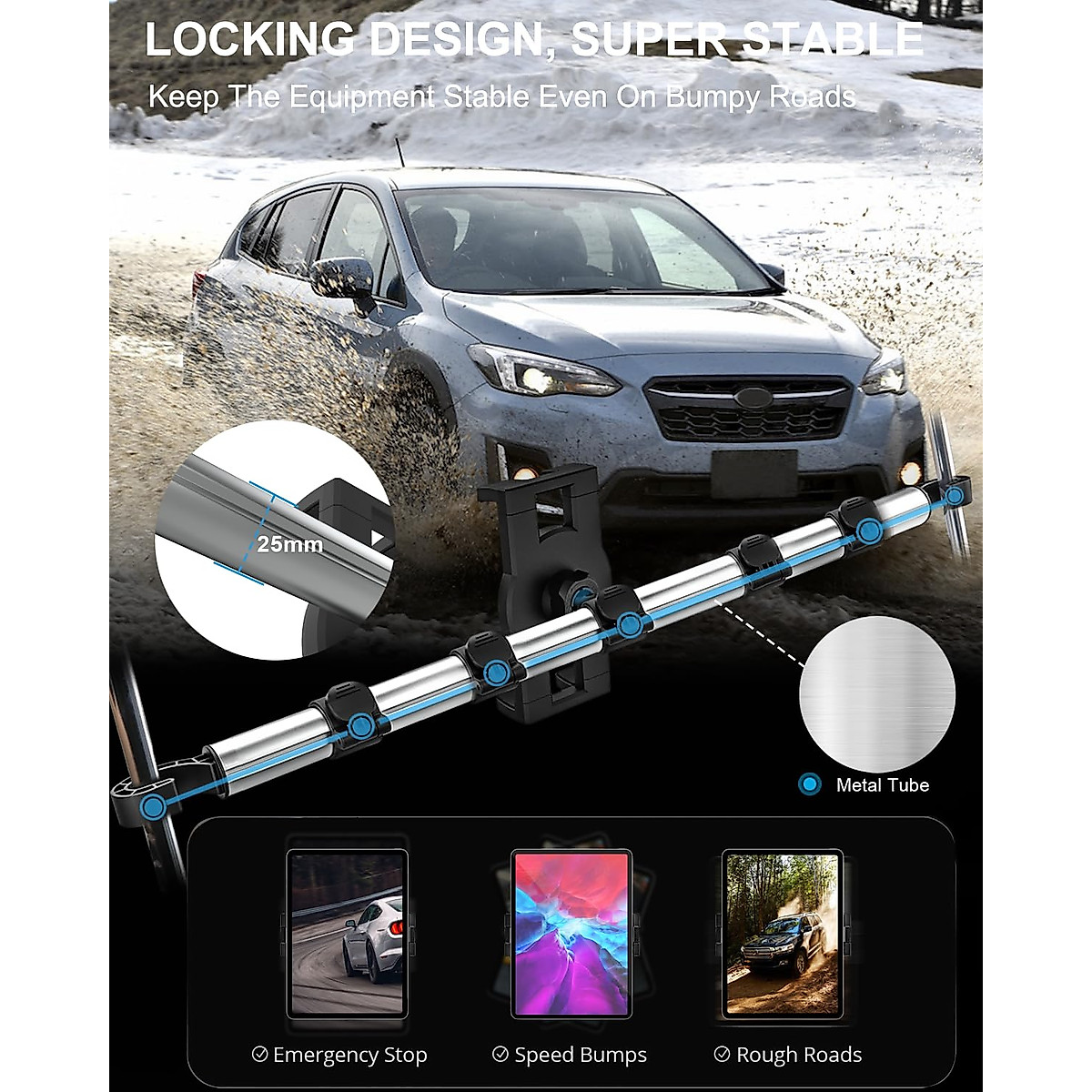 woleyi Car Headrest Tablet Holder Mount - [Anti Shake & Stretchable] Tablet Holder Back Seat for Car Between Kids Stand, for iPad Pro Air Mini, Galaxy Tab, Kindle Fire, Switch, iPhone, 4.7-13" Devices