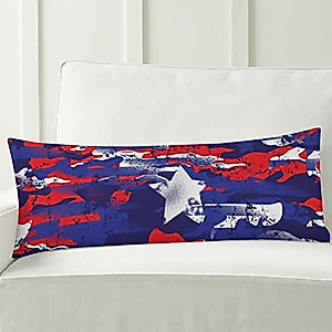 LynaRei Body Pillow Cover Red White Blue Camo Long Pillow Case Protector with Zipper Independence Day Rectangle Soft Large Throw Pillow Covers for Home Bedding Couch Sofa 20"x54"