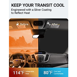 Proadsy 2024 Upgrade Front Windshield Sun Shade Foldable Sunshade Protector Custom Fit 2024 2023 2022 2021 2020 2019 2018 2017 2016 2015 Ford Transit Accessories