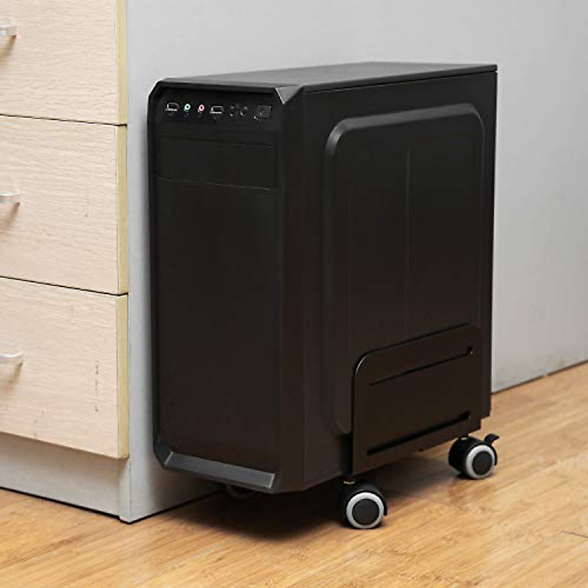 CPU Stand, Computer Tower Stand with 2 Locking Wheels and 2 Caster Wheels, UPC Steel Rolling Stand Computer Stand for Desktop Tower (Black)