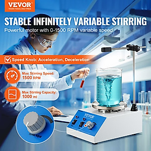 Happybuy Magnetic Stirrer 250W 158℉/70℃ Heating Hot Plate with Magnetic Stirrer 0-1600 RPM Adjustable 1000ML Lab Magnetic Stirrer Mixer with Stand Support, Stirring Bar