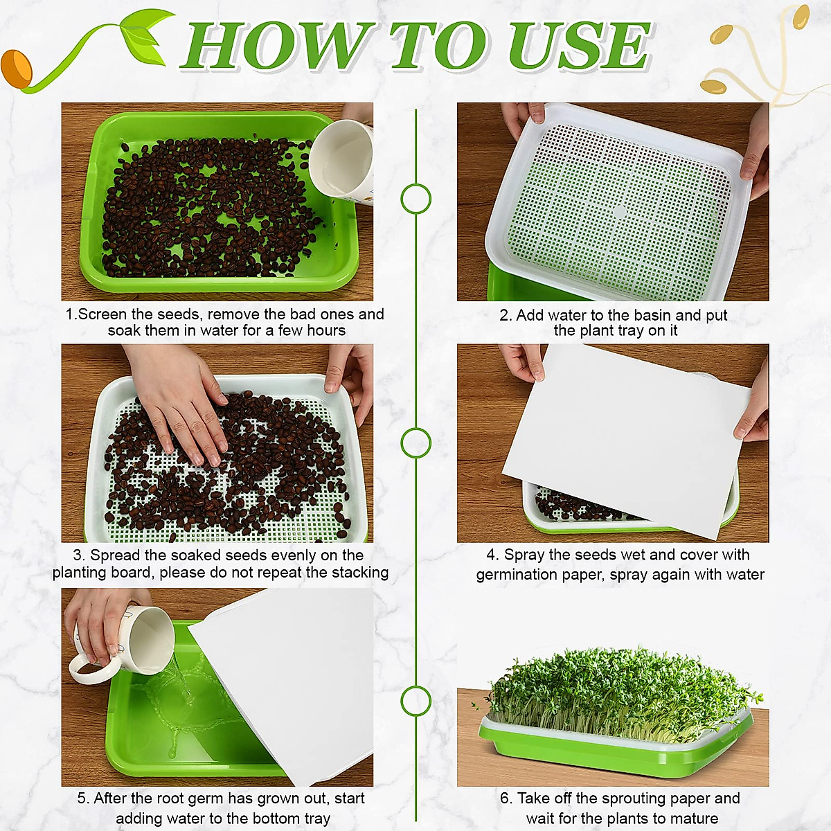 Eaasty 16 Pcs Seed Sprouter Tray with Drain Holes Seed Germination Propagation Trays Healthy Wheatgrass Microgreens Growing Trays Beans Nursery Sprouting Tray(12.2 x 9.06 x 1.77 Inch, Without Lid)