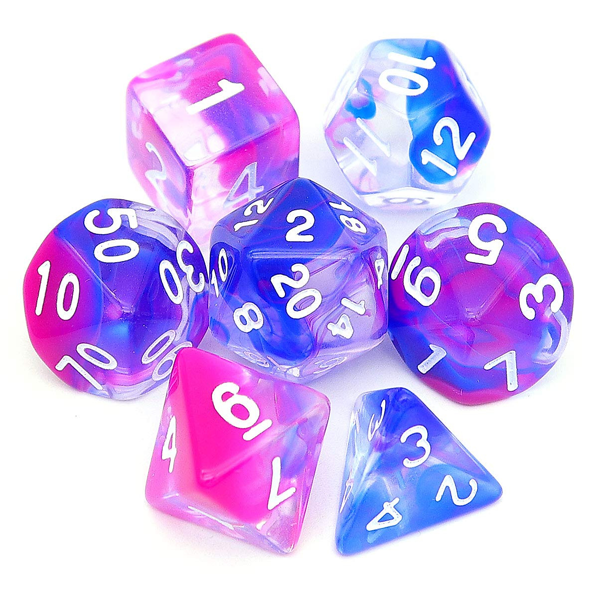 Haxtec DND Dice Set 7PCS Polyhedral D&D Dice for Roleplaying Dice Games as Dungeons and Dragons (Blue Pink Clear)