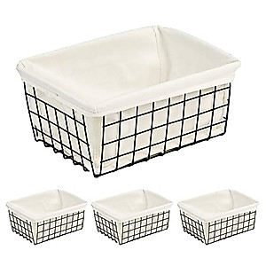 Wire Baskets with Liner, YQMM 4 Pack Wire Storage Basket Metal Basket Pantry Organizer Storage Bins Baskets for Freezer Shelf, Cabinet, Pantry, Closets, Kitchen, Bathroom, Garage Organizing