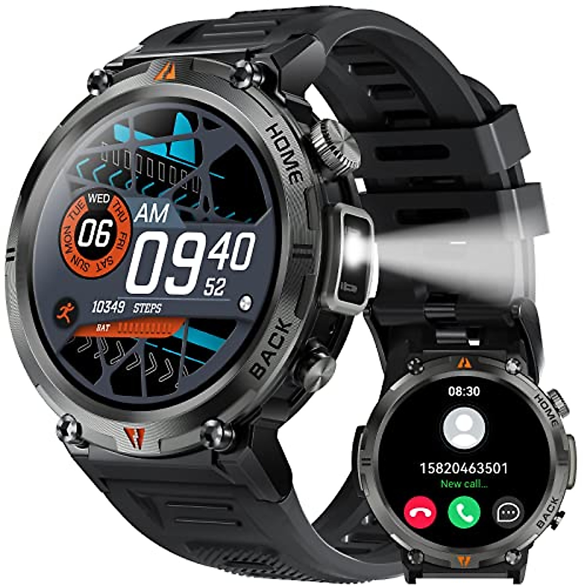 Military Smart Watch for Men with LED Flashlight 1.45” Rugged Waterproof Smart Watch with 100+ Sports Modes Fitness Tracker with Heart Rate Sleep Monitor Tactical Smartwatch for iPhone Samsung