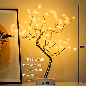 20" Tabletop Bonsai Tree Light with 108 LED Copper Wire String Lights, DIY Artificial Tree Lamp, Battery/USB Operated, for Bedroom Desktop Christmas Party Indoor Decoration Lights (Warm White)