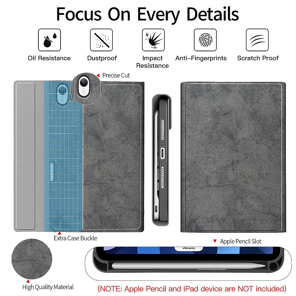 JUQITECH iPad Mini 6 Case with Keyboard - iPad Mini 6th 2021 8.3" Backlit Bluetooth Wireless Magnetic Detachable Rechargeable Keyboard Smart Folio Stand Honeycomb Tablet Cover with Pencil Holder, Gray