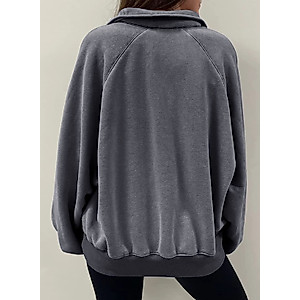 Dokotoo Womens Sweatshirts Winter 2023 Fall Tops Long Sleeve Lantern Sleeve Sweatshirts for Women Button Collar Crewneck Oversized Loose Fleece Pullovers Basic Casual Ladies Shirts Grey Medium