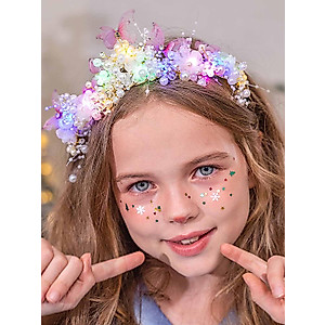 Yean Light up Butterfly Fairy Headband Pearl Princess Tiara LED Crystal Festival Hair Accessories for Women and Girls