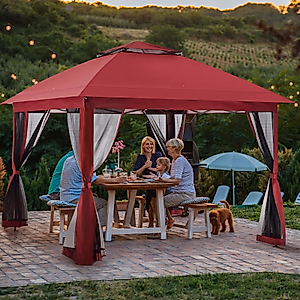 UDPATIO 11'x11' Pop up Gazebo Canopy Tent, Outdoor Patio Waterproof Gazebo with Mosquito Netting for Lawn, Garden, Backyard and Deck, Red