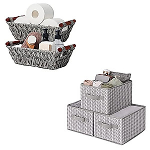 GRANNY SAYS Bundle of 3-Pack Closet Storage Boxes & 2-Pack Wicker Storage Baskets for Shelves