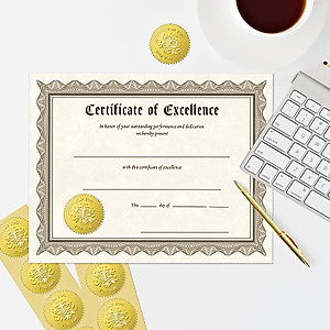 BENECREAT 100 Packs For You Vintage Filigree Embossed Gold Foil Stickers Vintage Filigree Self Adhesive Certificate Seals for Graduation, Notary Seals