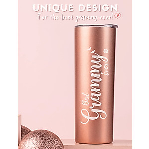 Grammy Gifts from Granddaughter, Grandson, Grandchild, Insulated Stainless Steel Wine Tumbler with Lid and Straw, for Grandma on Mother’s Day, Birthday, Christmas, Best Grammy Ever, Rose Gold, 20 oz