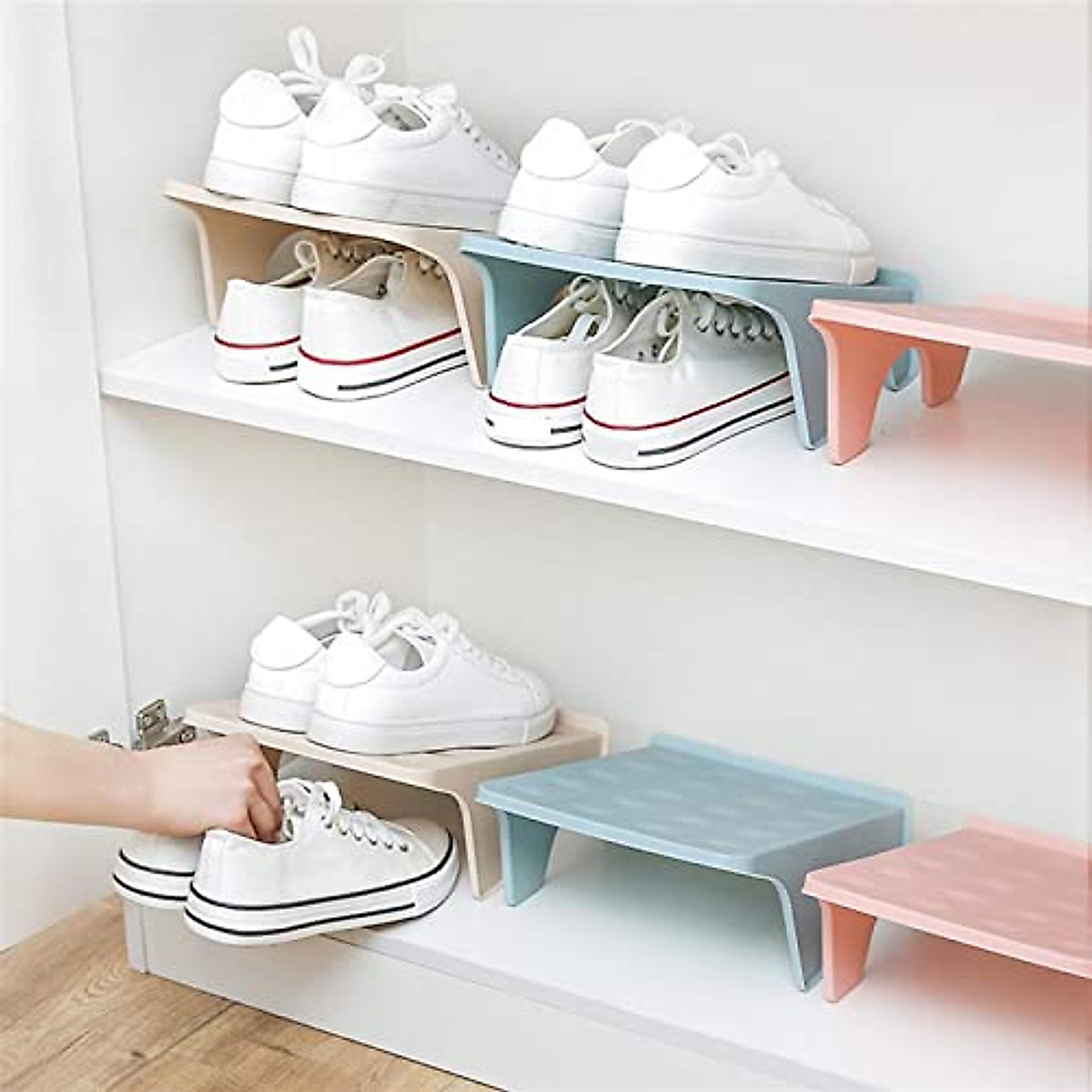 KNFUT Shoe Slots, Durable Convenient Multifunctional Shoe Holder Shelf Practical Shoe Storage Rack Easy to Clean for Hotel (Color : Pink)