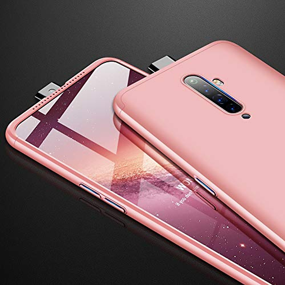 ZSCHAO Case for Oppo Reno2 Z - 360 Degree Ultra Slim Anti-Shock with Tempered Glass - Matte, Pink Gold, Shock-Absorbent, Anti-Slip