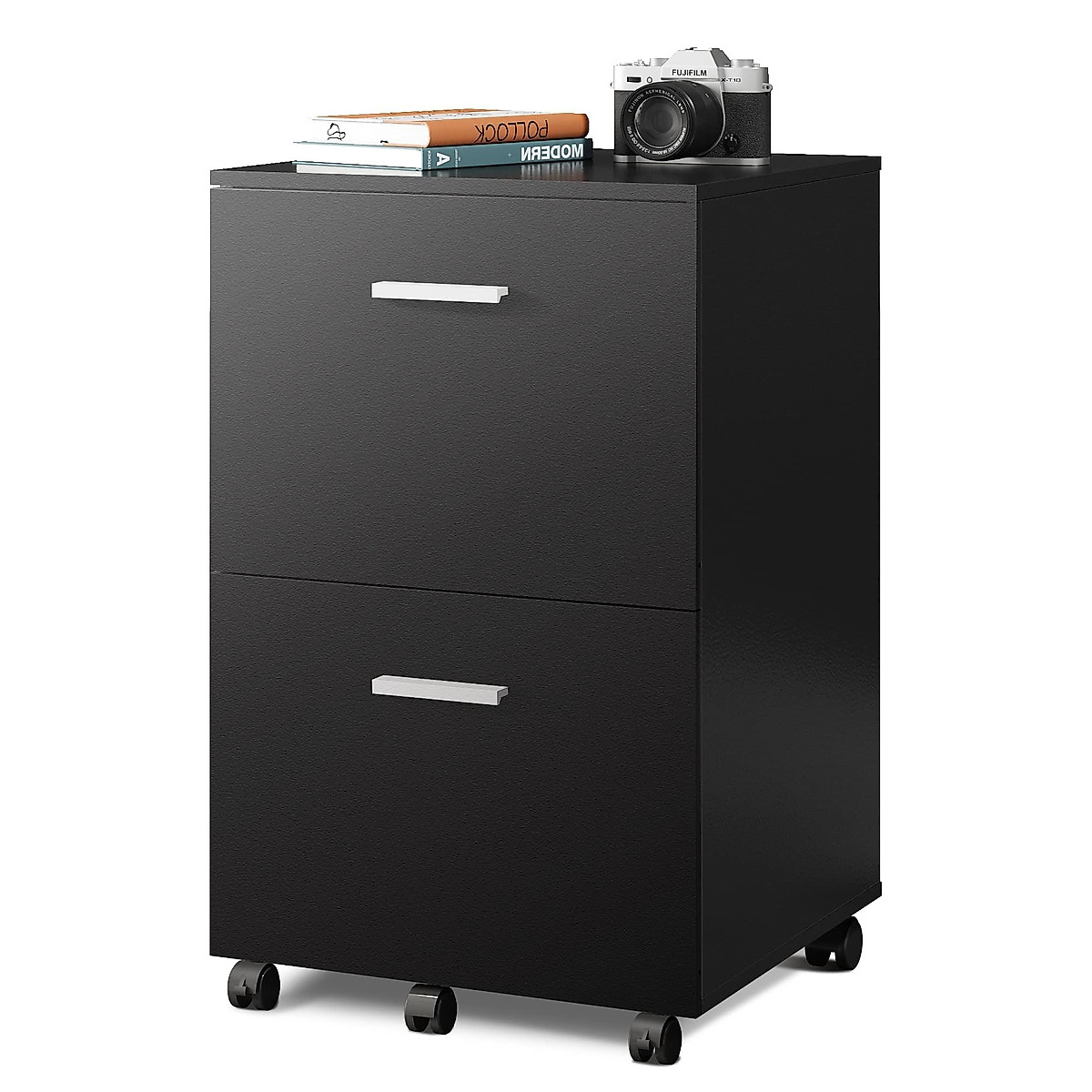 DEVAISE 2 Drawer File Cabinet, Mobile Printer Stand, Wood Filing Cabinet fits A4 or Letter Size for Home Office, Black