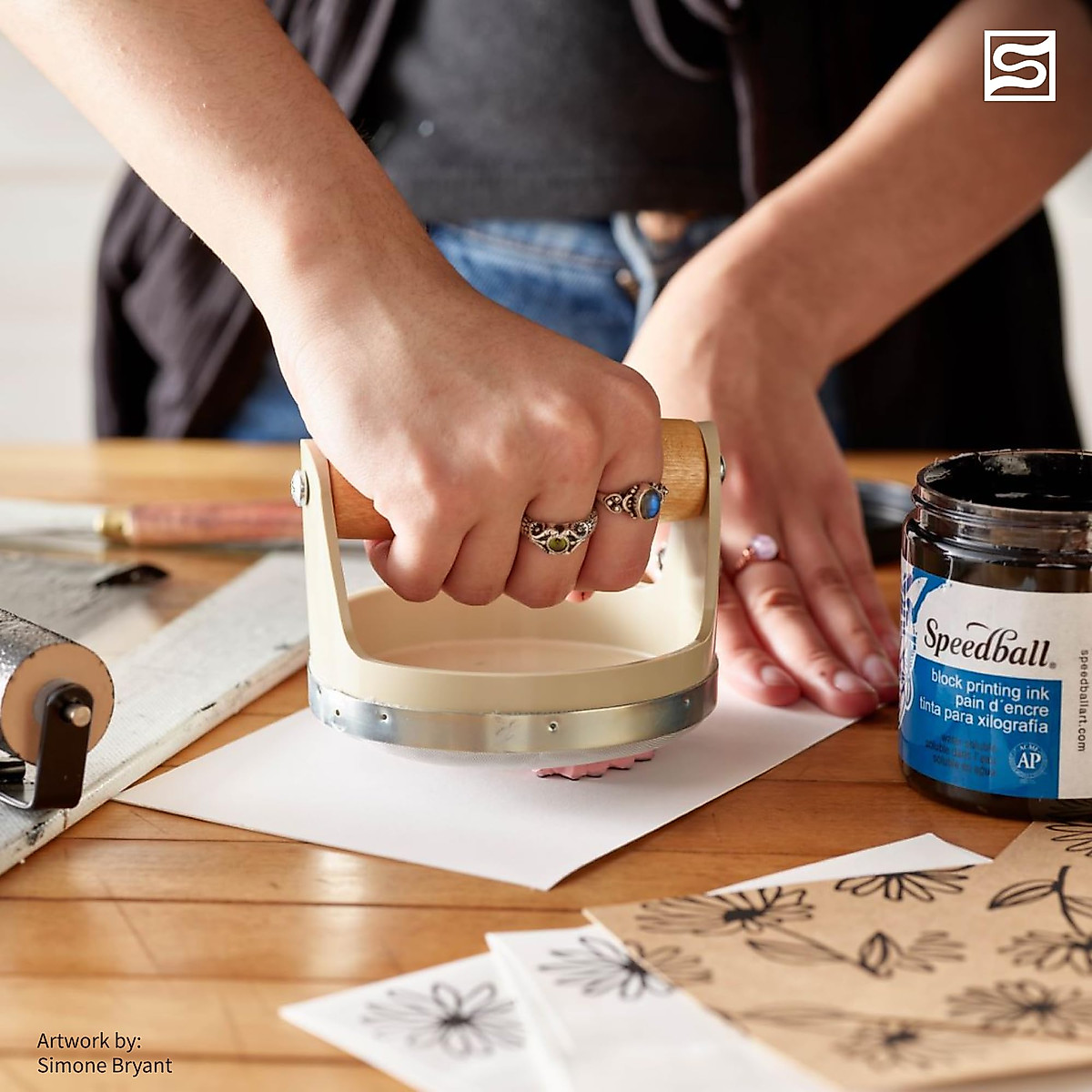 Speedball Block Printing Baren - Comfortable Wooden Handle, Made in the USA - 4 Inches