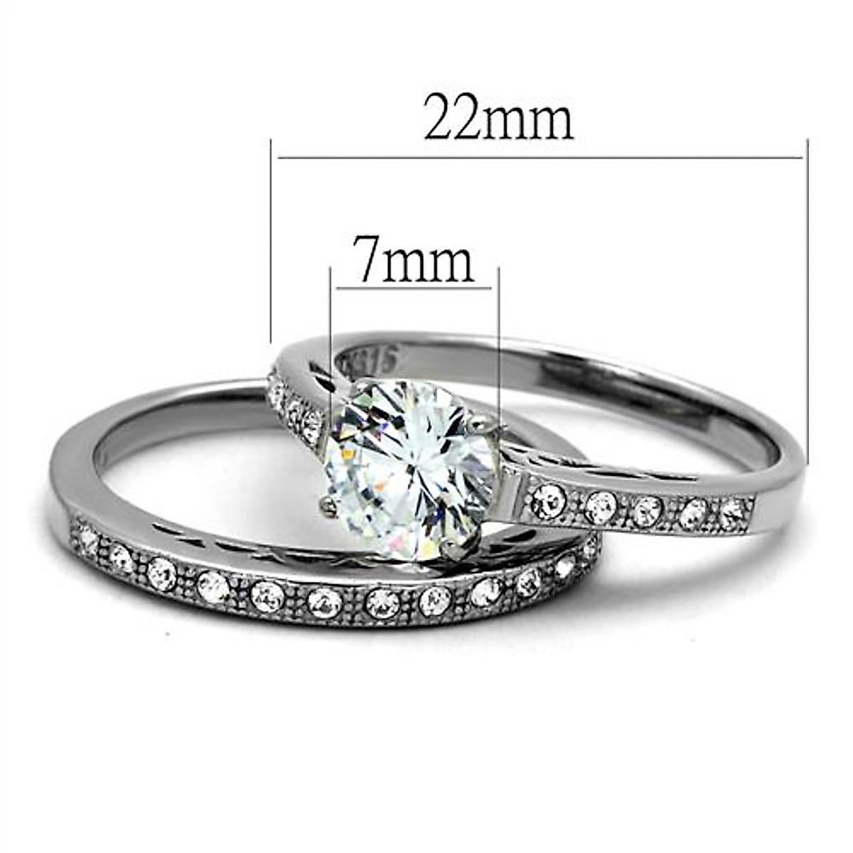 Marimor Jewelry His and Her 3 Piece Stainless Steel 1.39 Carat Cubic Zirconia Bridal Set and Men's Classic Wedding Band Women's Size 06 Men's 06mm Size 08