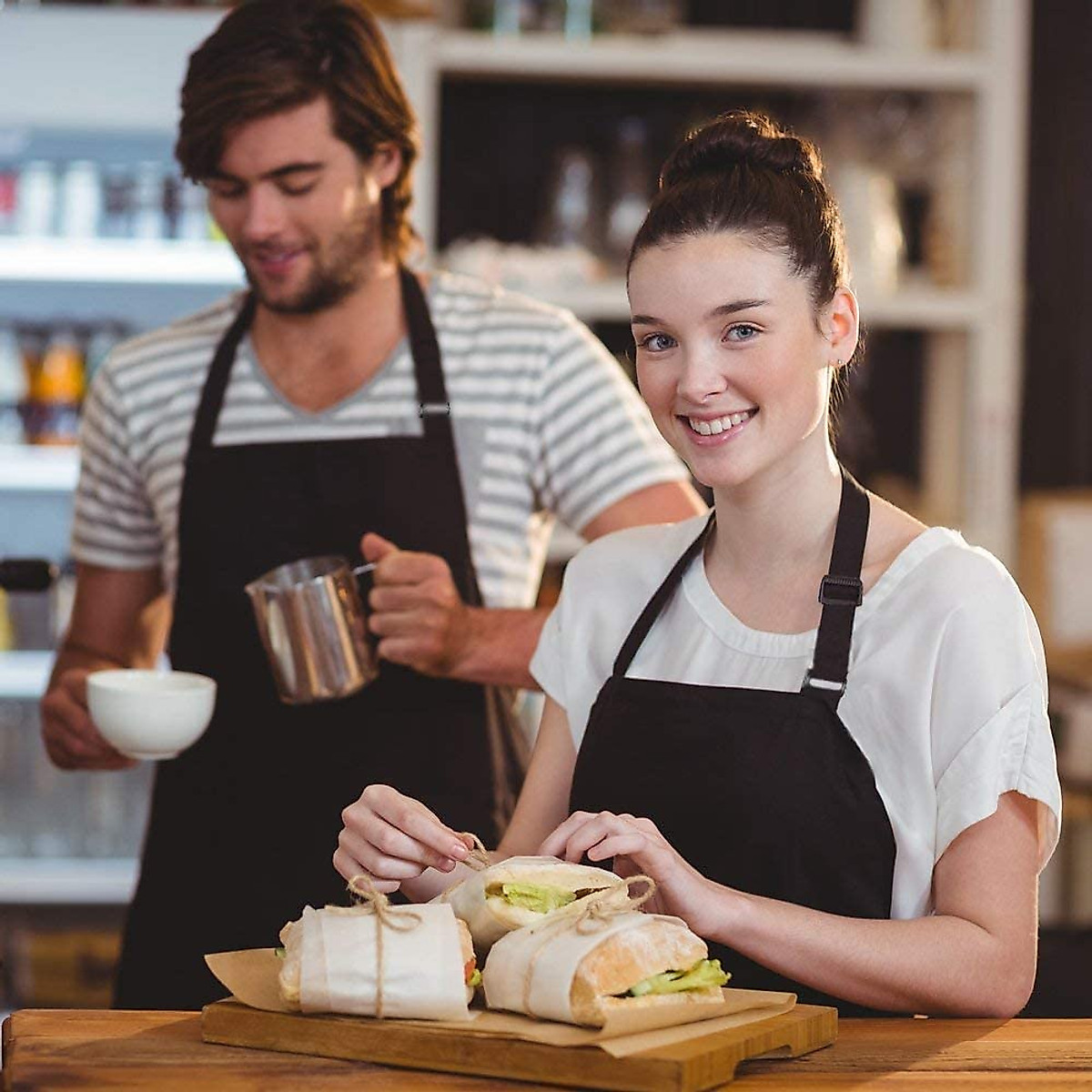 Viedouce 2 Packs Aprons Cooking Kitchen Waterproof,Adjustable Chef Apron with 2 Pockets for Home,Restaurant,Craft,Garden,BBQ,School,Coffee House,Apron for Men Women,Black