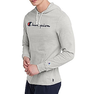 Champion, Midweight, Soft and Comfortable T-Shirt Hoodie for Men, Oxford Gray Script, Large