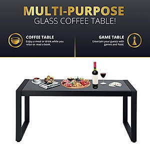 Kinger Home Keaton 4-Piece Outdoor Rattan Furniture Set with Teakwood Accents, Sofa, 2 Armchairs, Glass Coffee Table