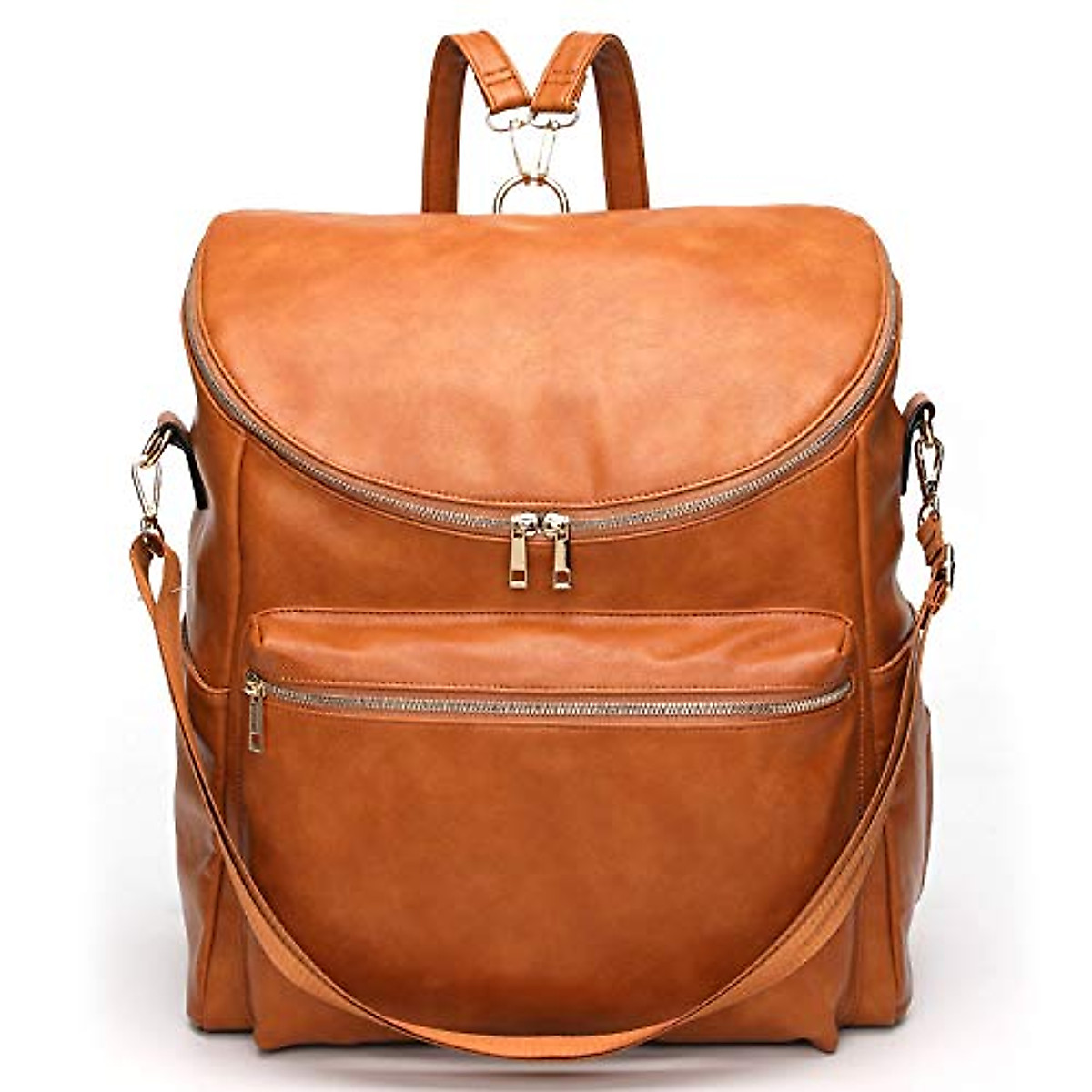 I IHAYNER Diaper Bag Backpack Leather Backpack for Women Travel Backpack Baby Bag Large with Troller Straps Capacity for Wet Clothes, Breast Pump, Milk Bottle Brown