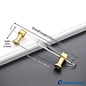 goldenwarm 10 Pack 4in Cabinet Handles Acrylic Drawer Pull - LS9165GD102 Modern Crystal Cupboard Furniture Hardware Modern Crystal Cupboard Handles Clear Acrylic Hardware