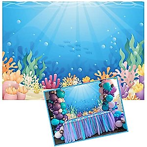 7x5ft Under The Sea Backdrop Colorful Reefs and Algae Decoration Underwater World Backdrops Sun Ray Ocean Photography Background Baby Kids Sea Theme Party Cake Table Banner