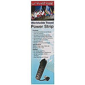 Simran SM-60 Universal Power Strip 3 Outlets for 110V-250V Worldwide Travel with Surge/Overload Protection