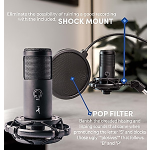 FTF GEAR Studio Condenser USB Microphone Kit with Adjustable Desk Stand Shock Mount and Circular Metal Stand