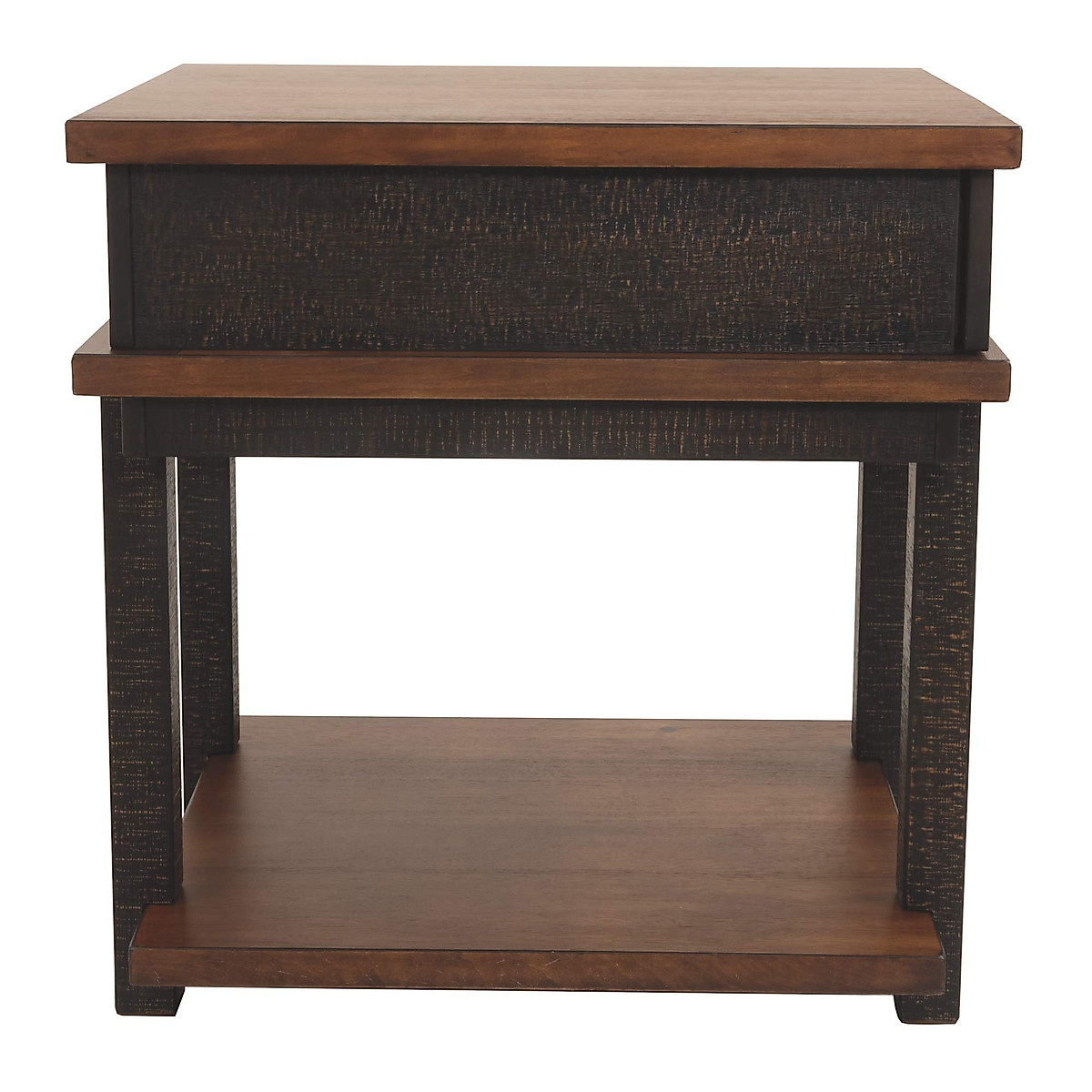 Signature Design by Ashley Stanah Rustic Rectangular End Table with 1 Drawer and Floor Shelf for Storage, Brown with Distressed Finish